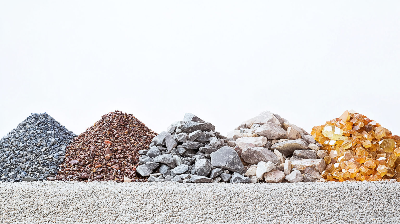 Small piles of various minerals extracted from a rare earth mine ...