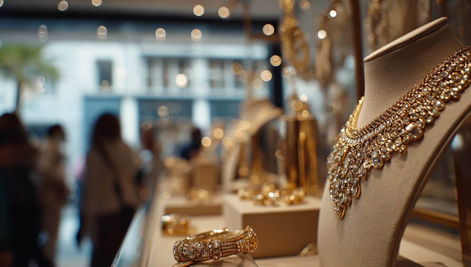 Cinematic Jewelry Store Scene Featuring Gold Accessories with Opulent ...