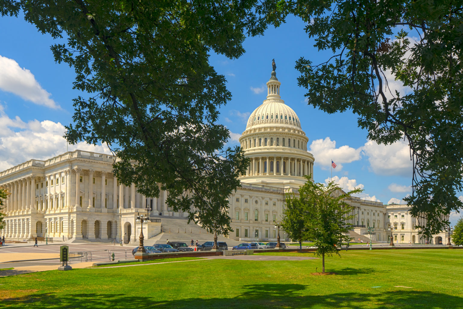 Washington DC Capitol building. Congress on Capitol Hill. American flag ...