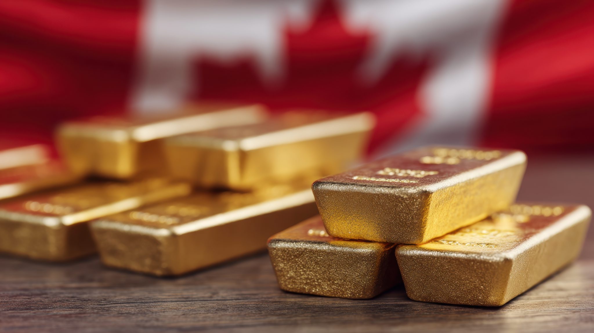 Stacked Gold Bars in Front of Canadian Flag Symbolizing Wealth ...