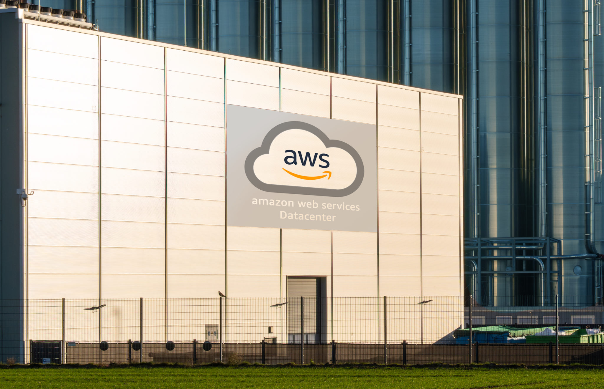 Large scale Amazon AWS AI cloud Datacenter building on a sunny day ...