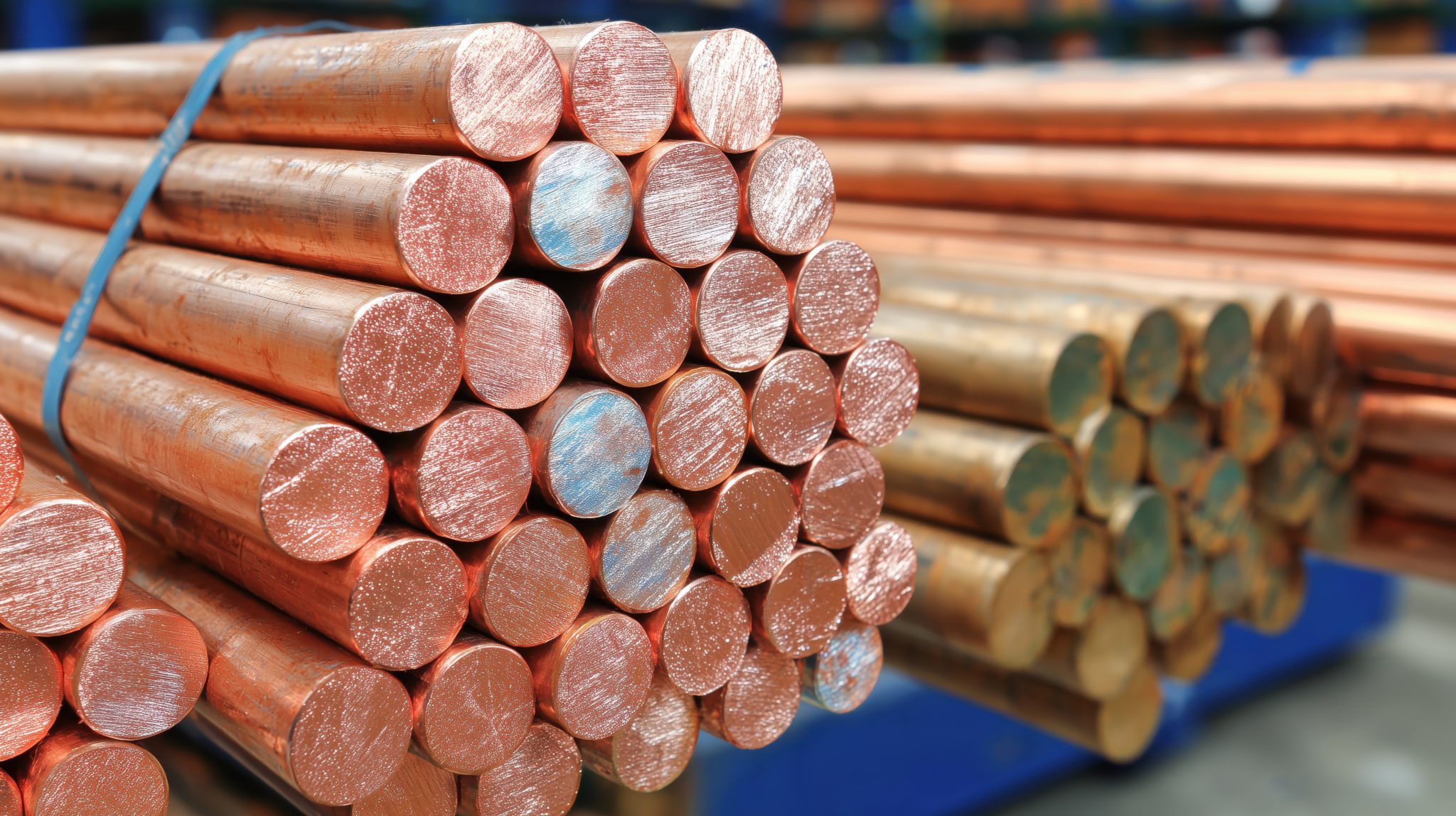 Bundle of solid industrial copper rods in warehouse - MINING.COM