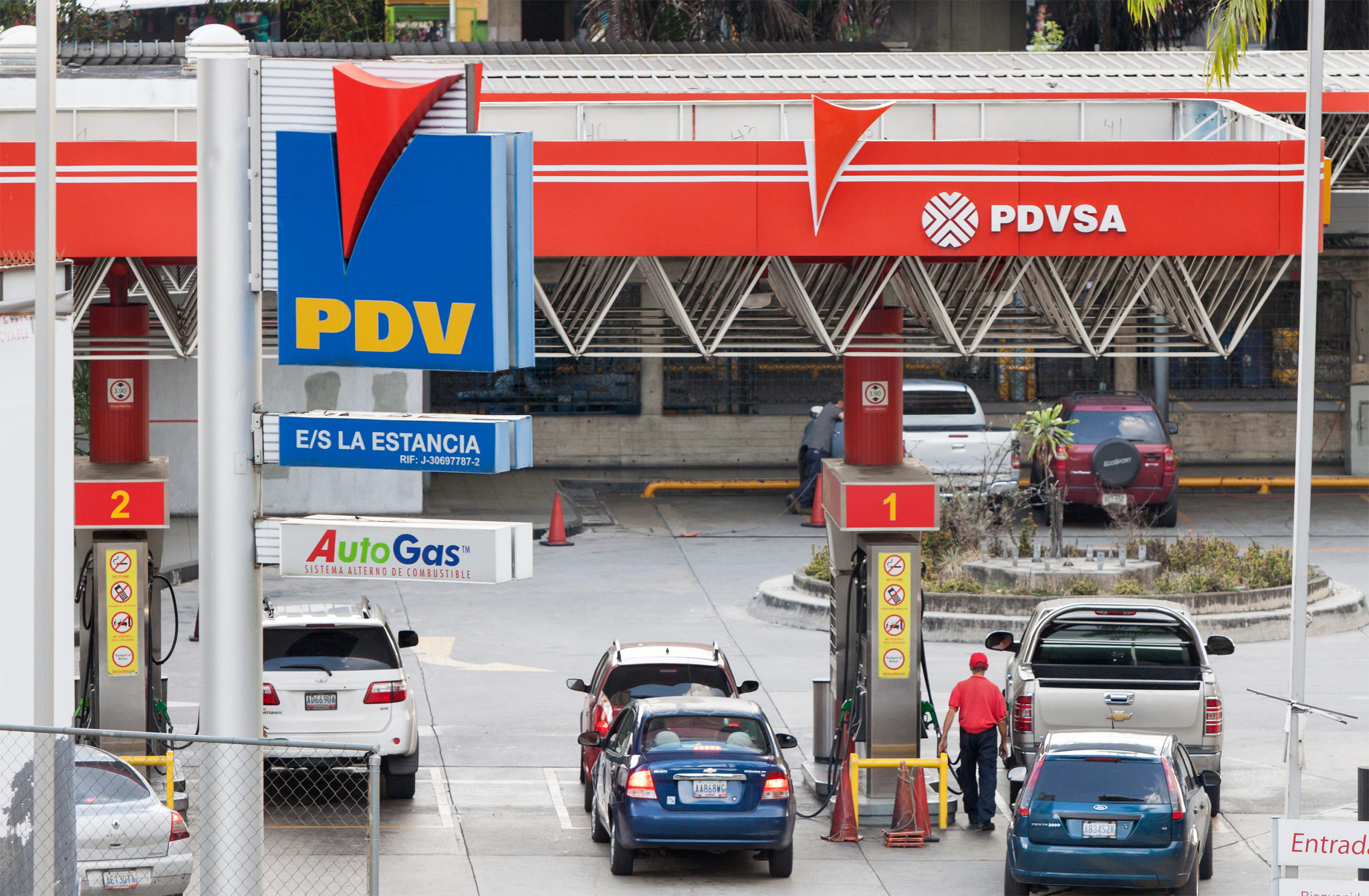 CARACAS, VENEZUELA-MAY 21, 2018: PDV gas station at city downtown; PDV ...