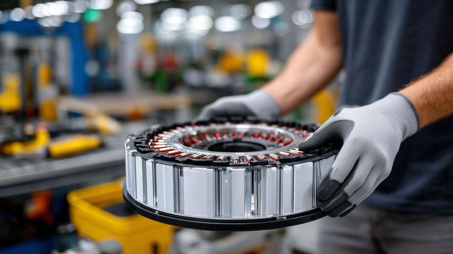 Macro shot of brushless electric motor components, rotor with embedded ...
