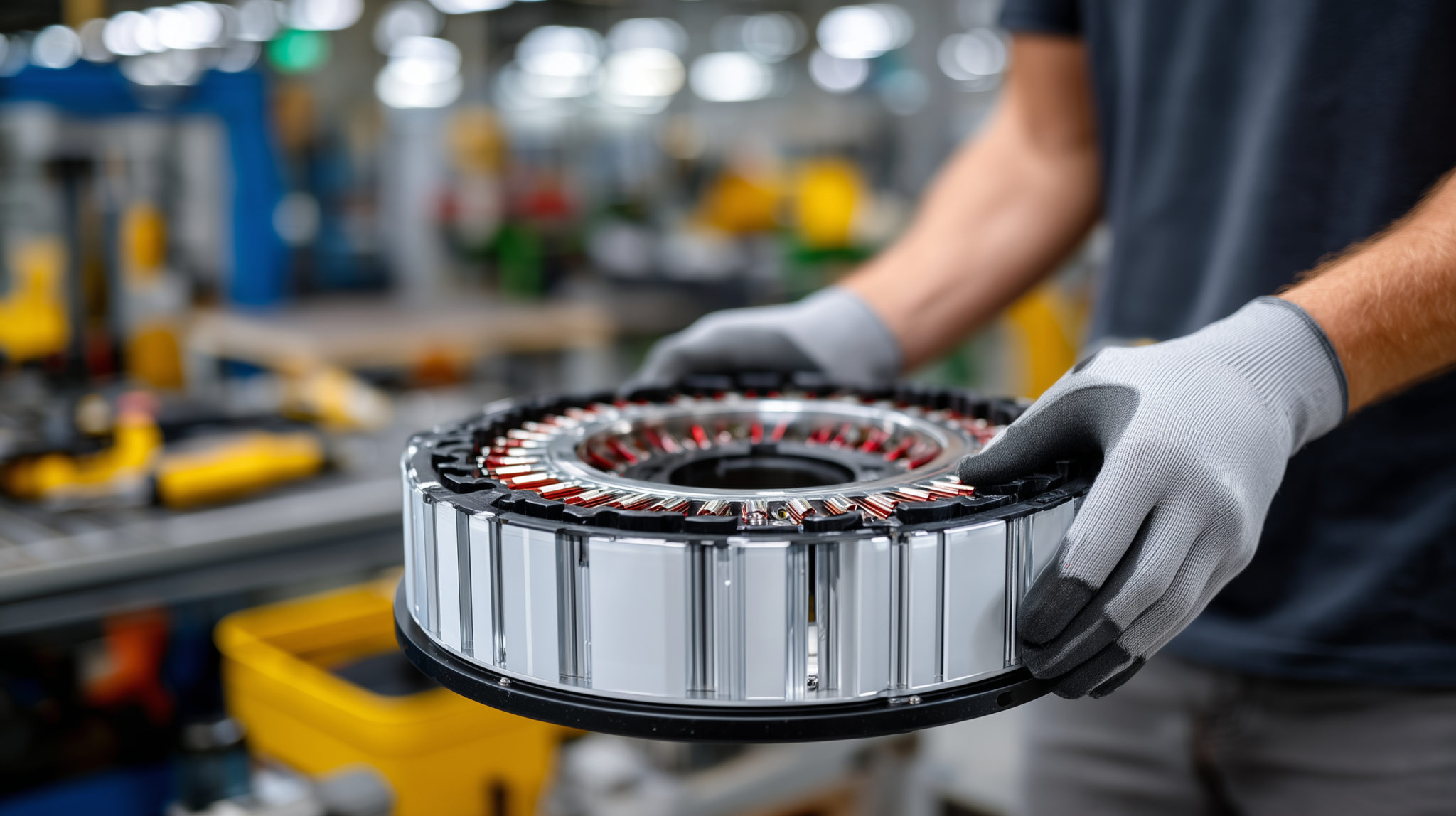 Macro shot of brushless electric motor components, rotor with embedded ...