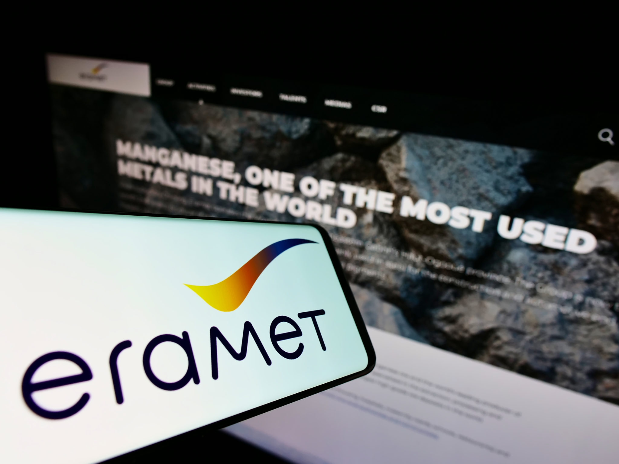 Stuttgart, Germany - 01-30-2022: Smartphone with logo of French mining ...